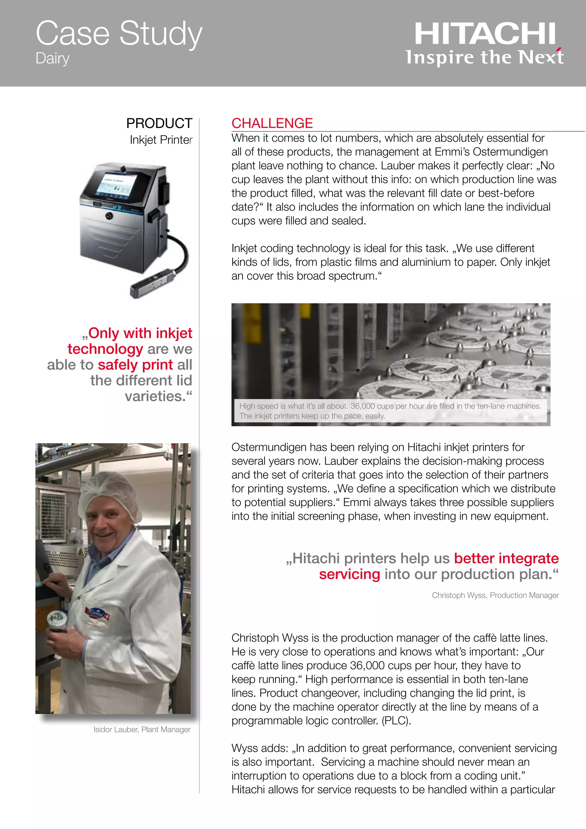 Hitachi coding solutions for the dairy industry-Case study with Emmi plant in Ostermundigen | PDF