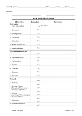Case study evaluation form