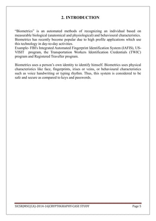 Case study on Usage of Biometrics (Cryptography) | PDF