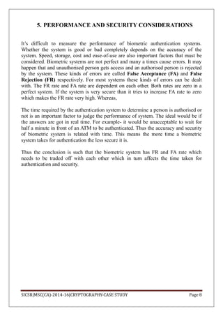 Case study on Usage of Biometrics (Cryptography) | PDF