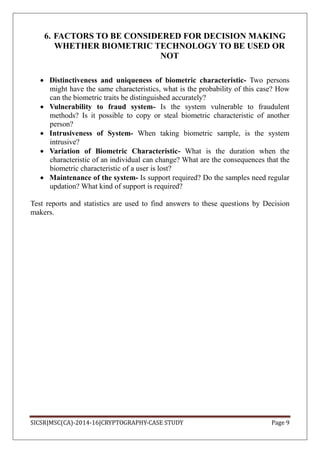 Case study on Usage of Biometrics (Cryptography) | PDF