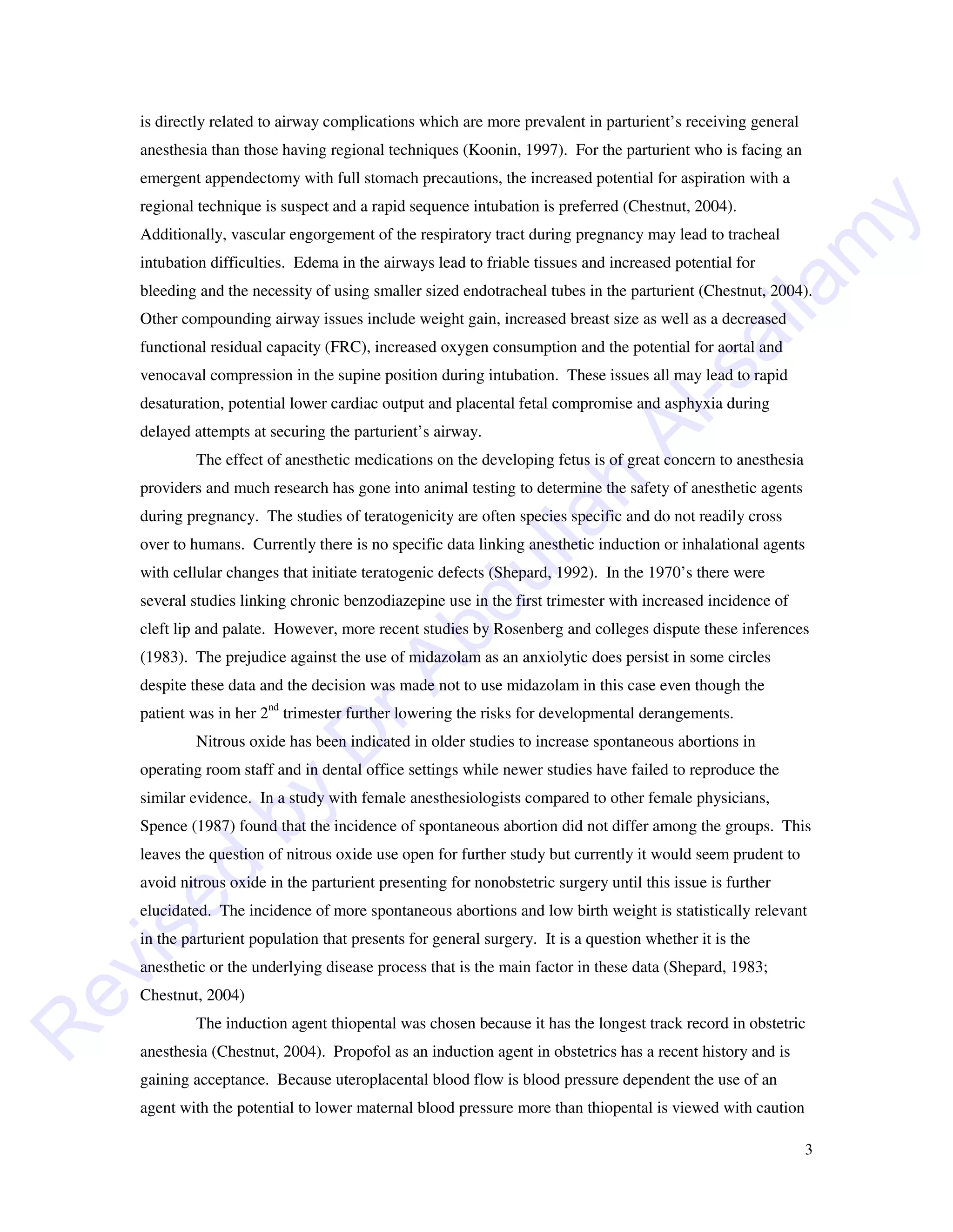Case study; general anesthesia for acute appendectomy in a pregnant ...