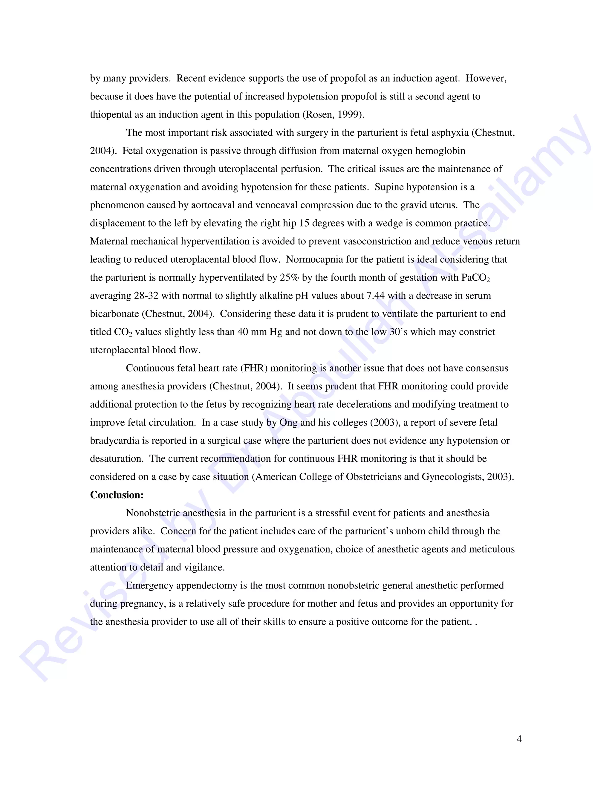 Case study; general anesthesia for acute appendectomy in a pregnant ...