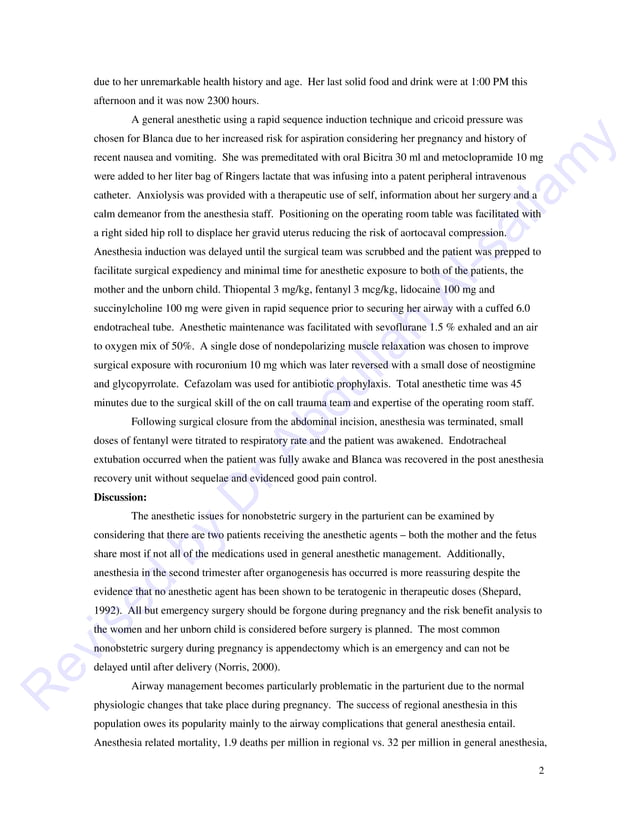 Case study; general anesthesia for acute appendectomy in a pregnant ...