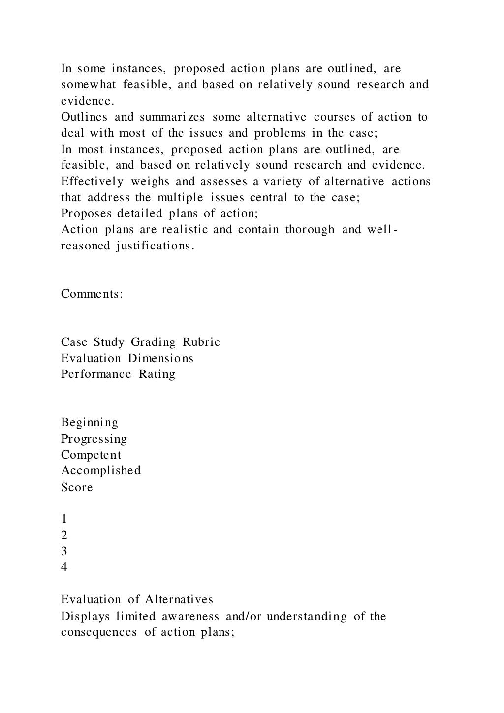 Case Study Grading RubricEvaluation DimensionsPerformance | PDF