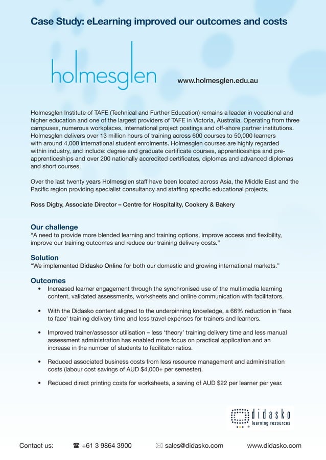 Holmesglen Institute & Didasko Learning Resources - Didasko Online™ | PDF