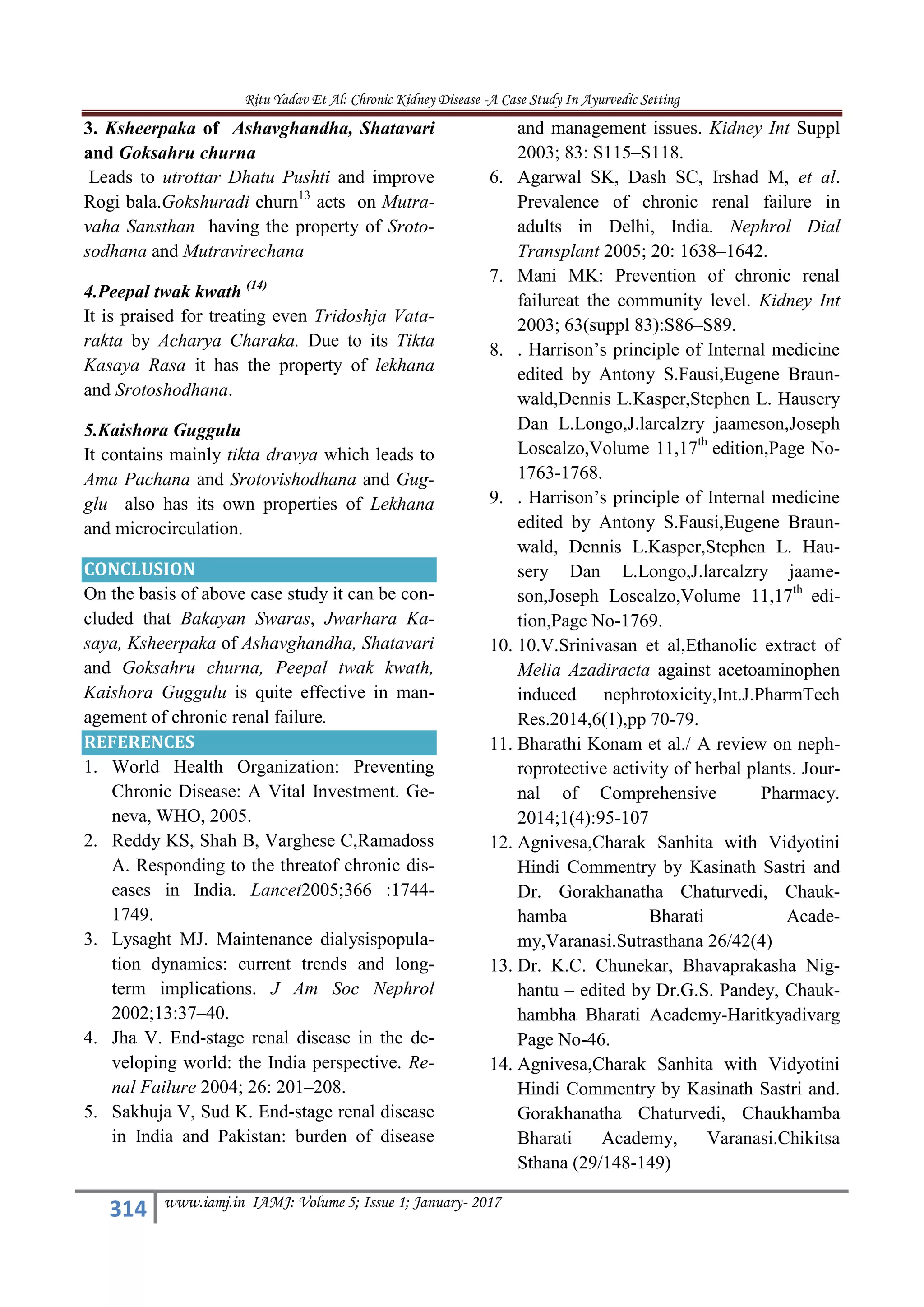 CHRONIC KIDNEY DISEASE- A CASE STUDY IN AYURVEDIC SETTING. | PDF