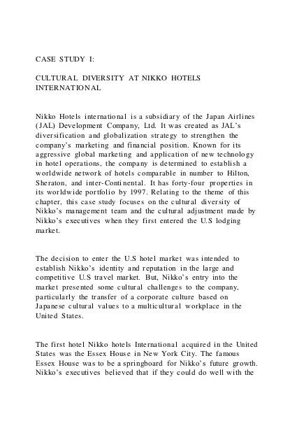 CASE STUDY ICULTURAL DIVERSITY AT NIKKO HOTELS INTERNATIONAL | PDF