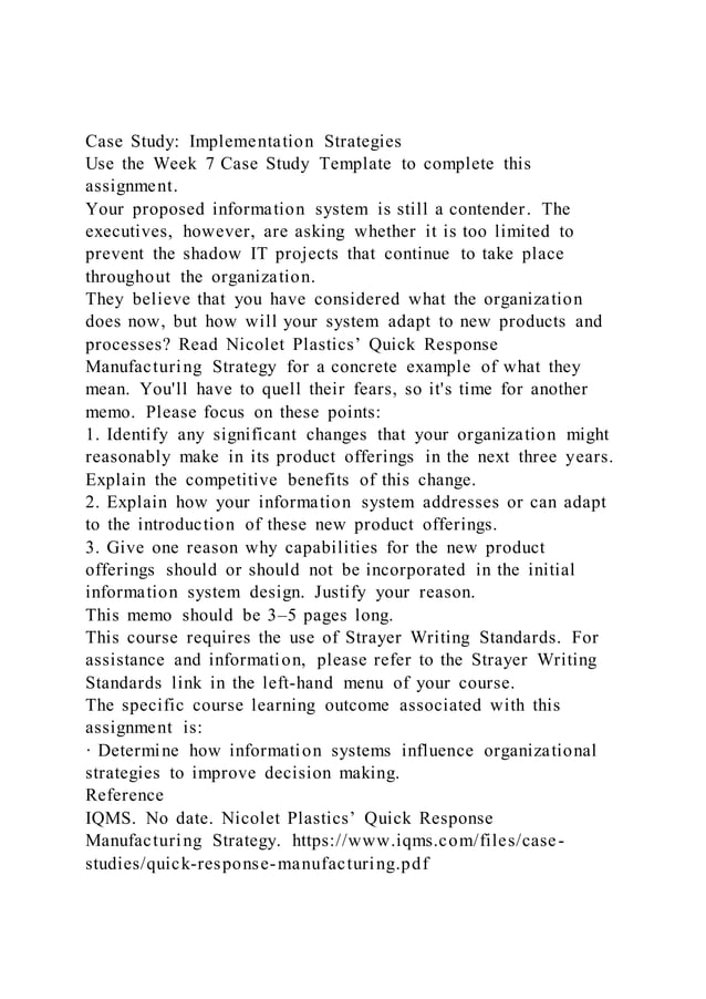 Case study implementation strategies use the week 7 case study t | PDF