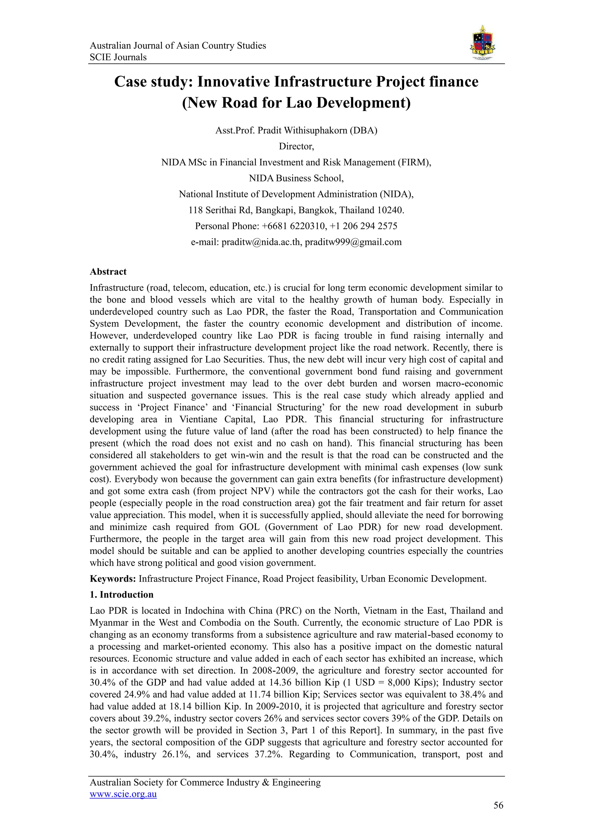 Case study innovative infrastructure project finance (new road for LAO development) | PDF