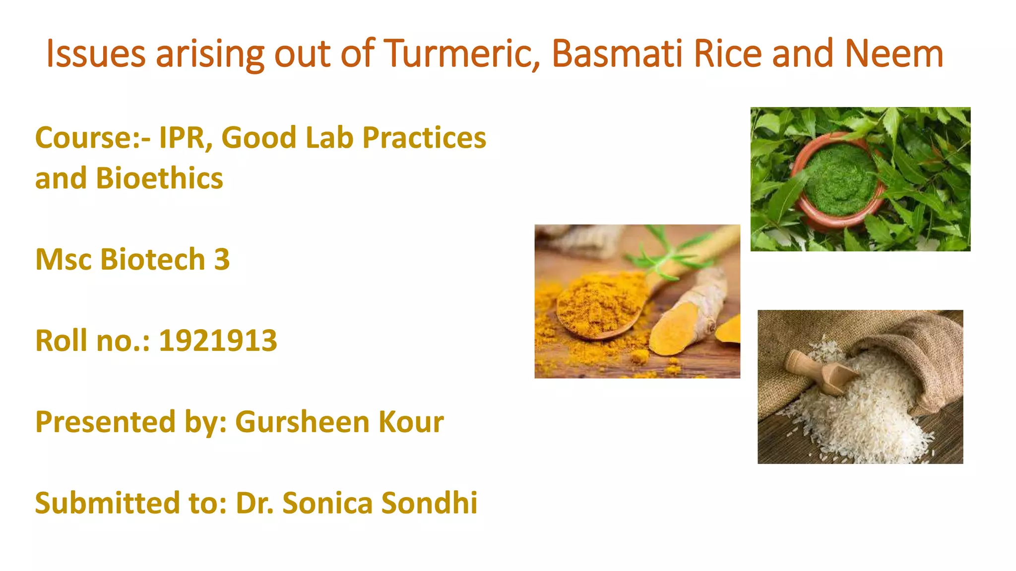 Case study on Neem, Turmeric and Basmati rice | PPTX