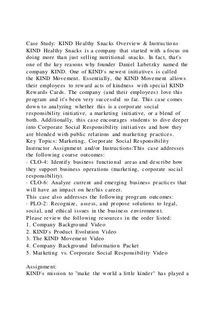 Case Study KIND Healthy Snacks Overview & InstructionsKIND Heal | PDF