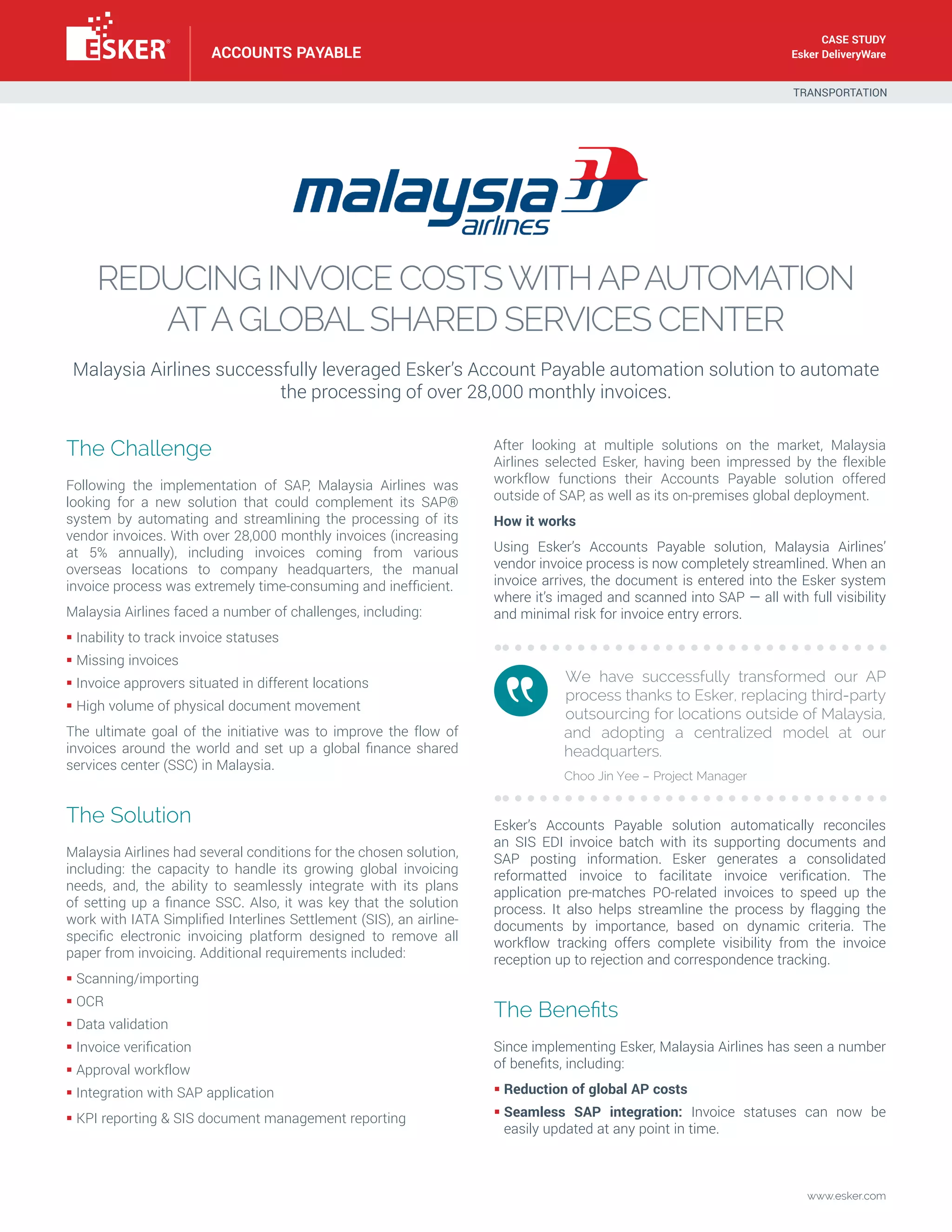 REDUCING INVOICE COSTS WITH AP AUTOMATION AT A GLOBAL SHARED SERVICES ...