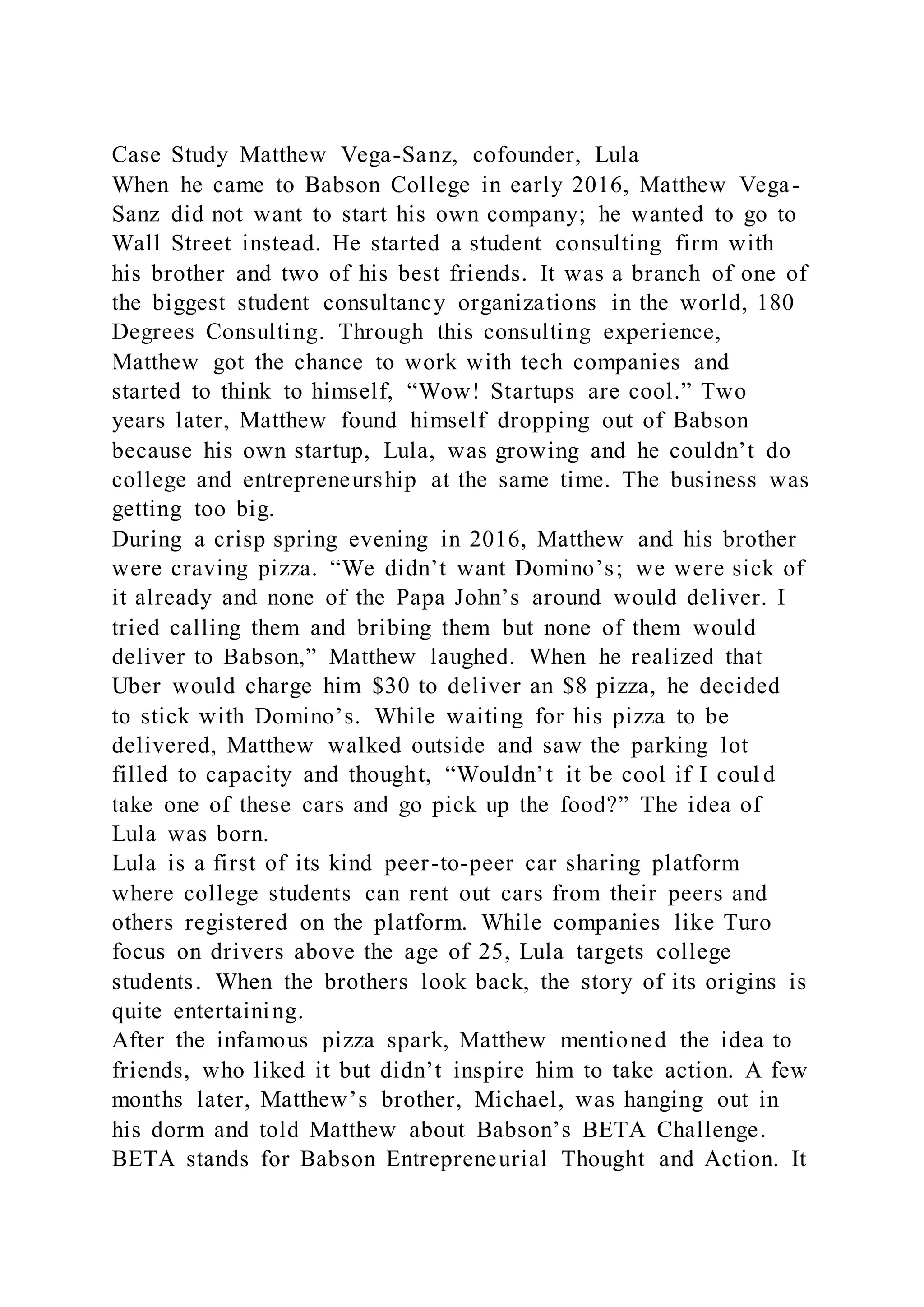 Case Study Matthew Vega-Sanz, cofounder, LulaWhen he came to Babso | DOCX