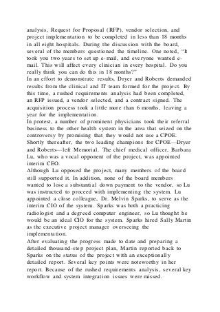 Case StudyMemorial Health System CPOE Implementation Failure | DOCX