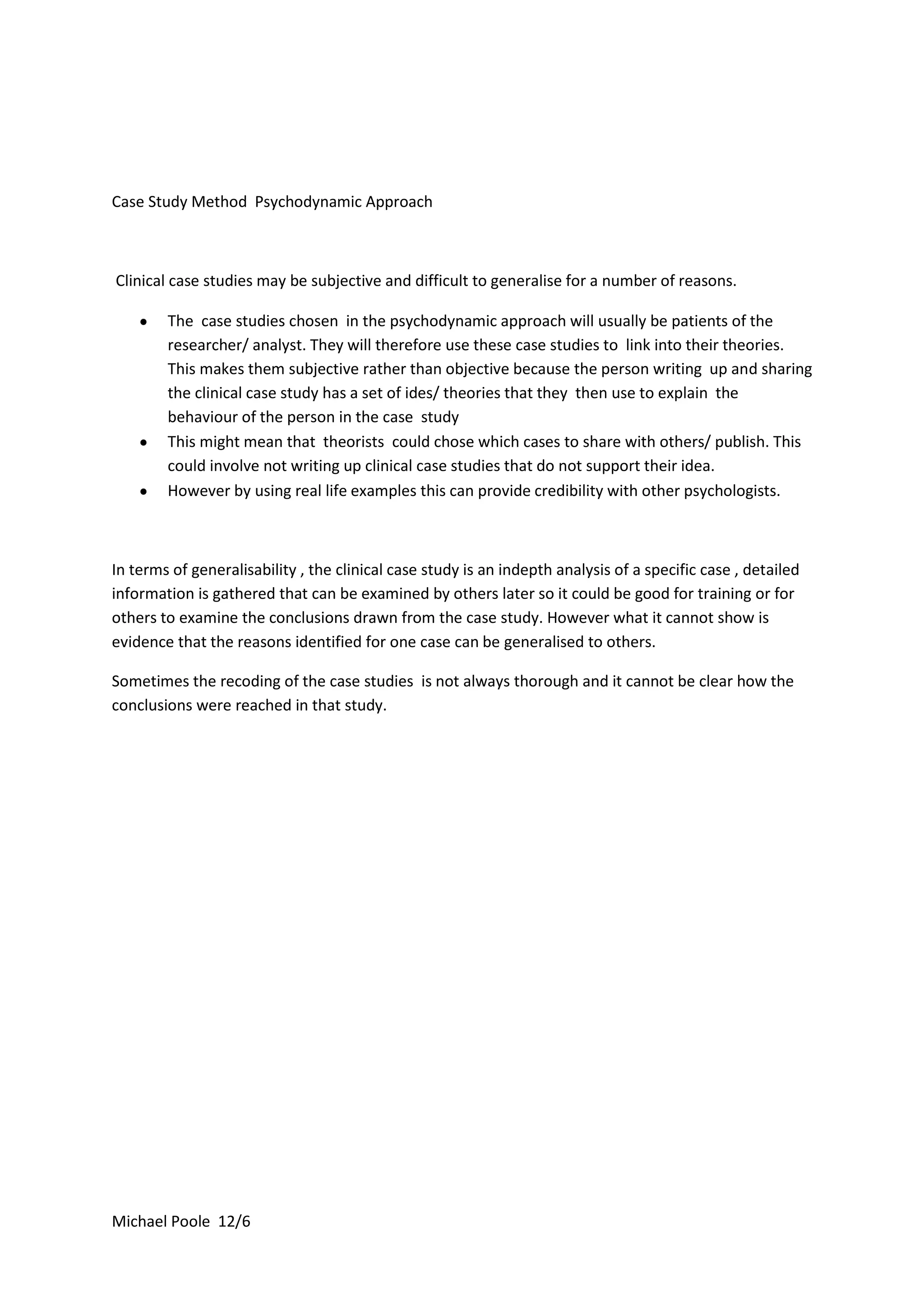 Case study method psychodynamic approach | DOCX