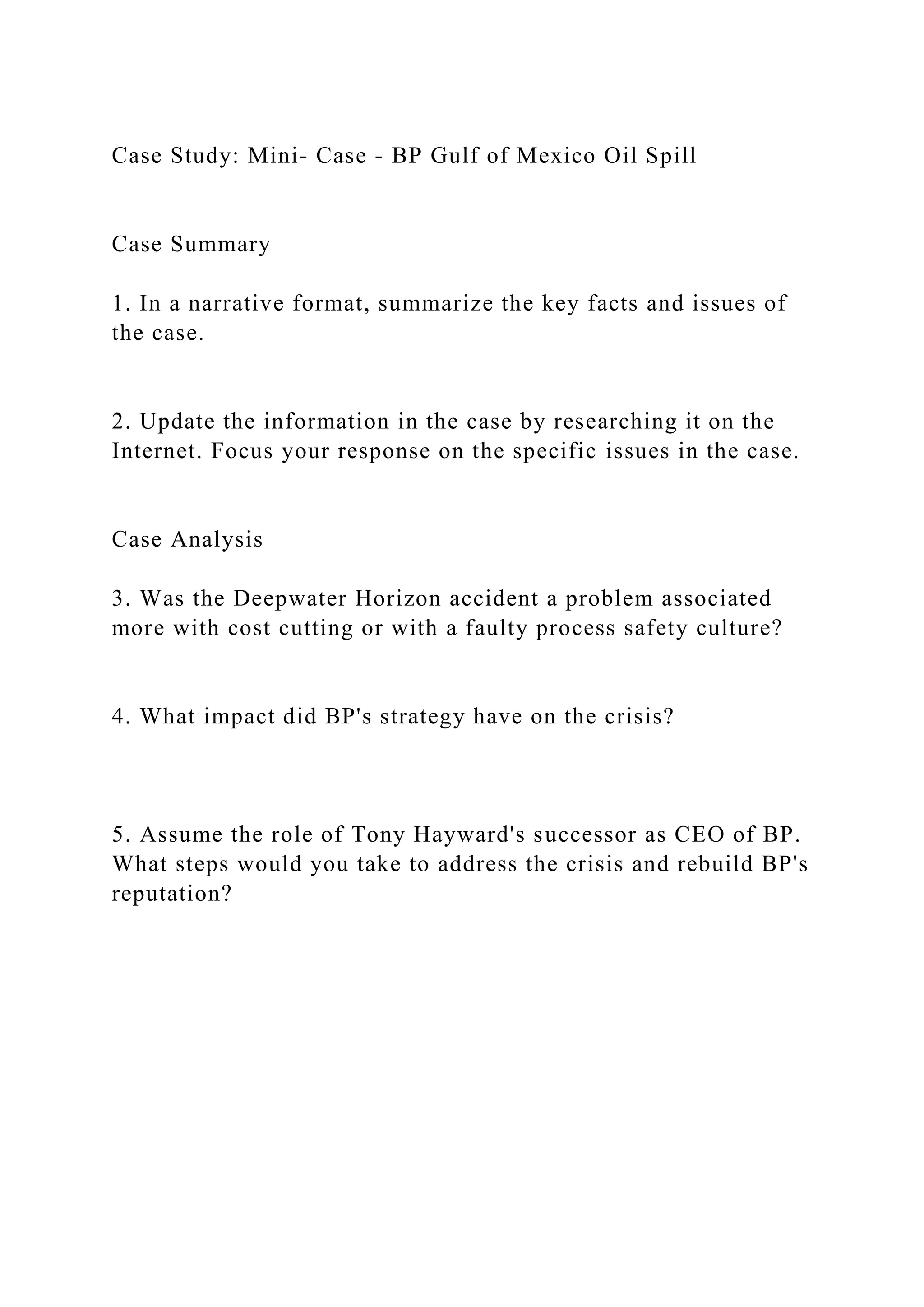 Case Study Mini- Case - BP Gulf of Mexico Oil SpillCase Summa.docx ...