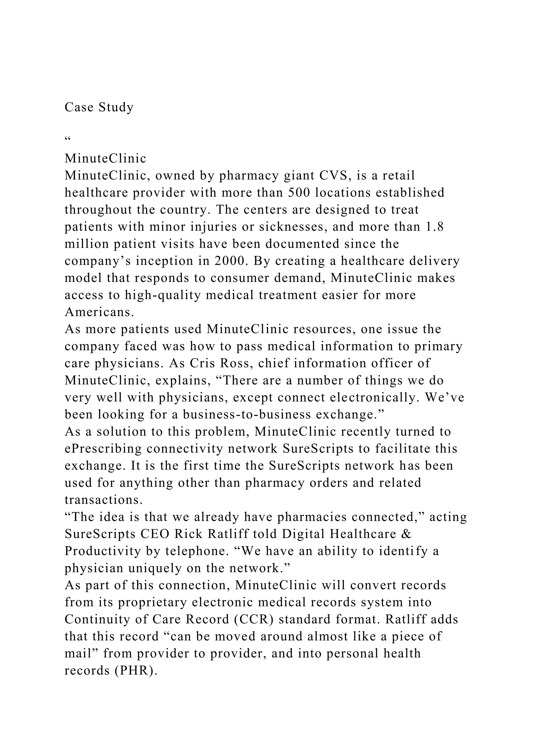 Case StudyMinuteClinicMinuteClinic, owned by pharmacy gia.docx