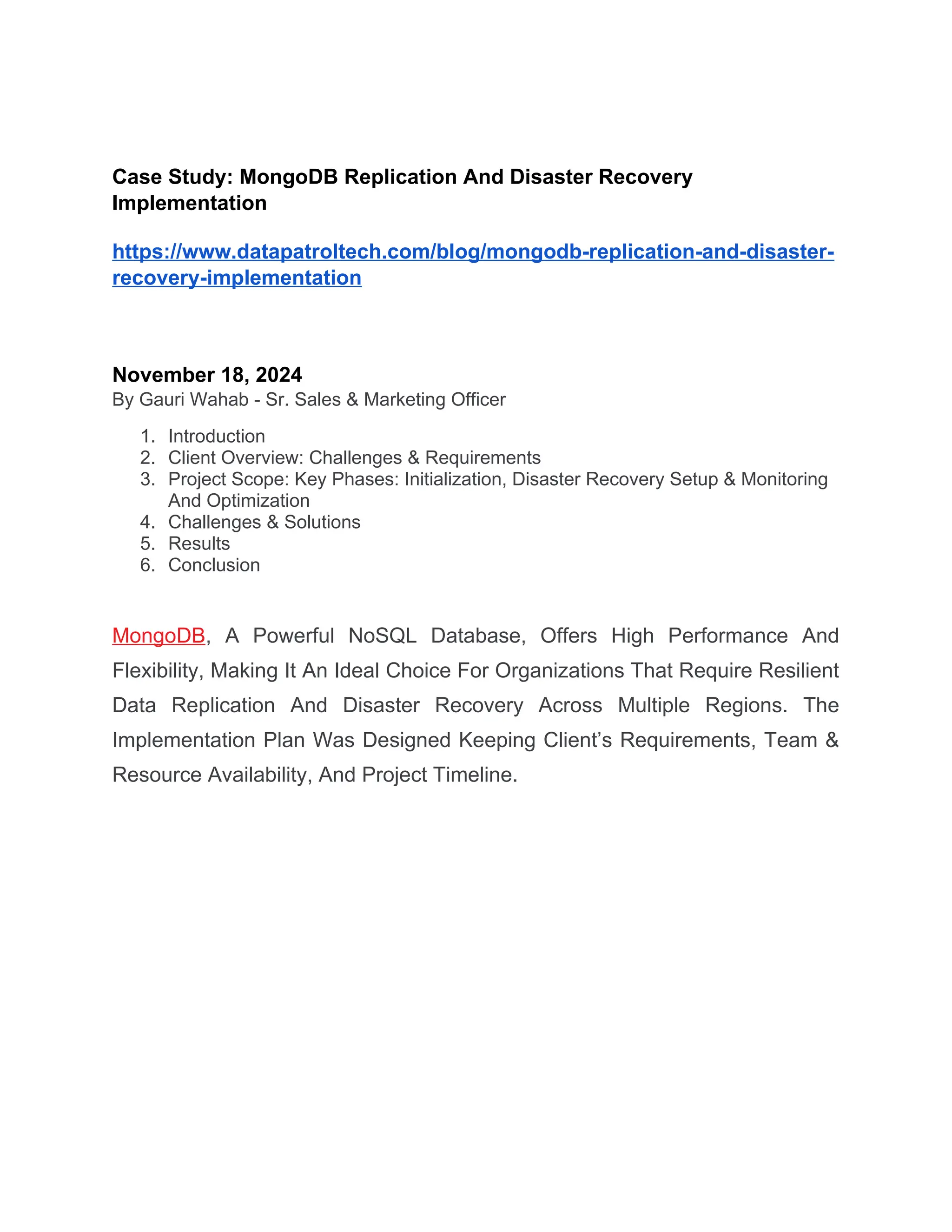 Case Study_ MongoDB Replication And Disaster Recovery Implementation.docx