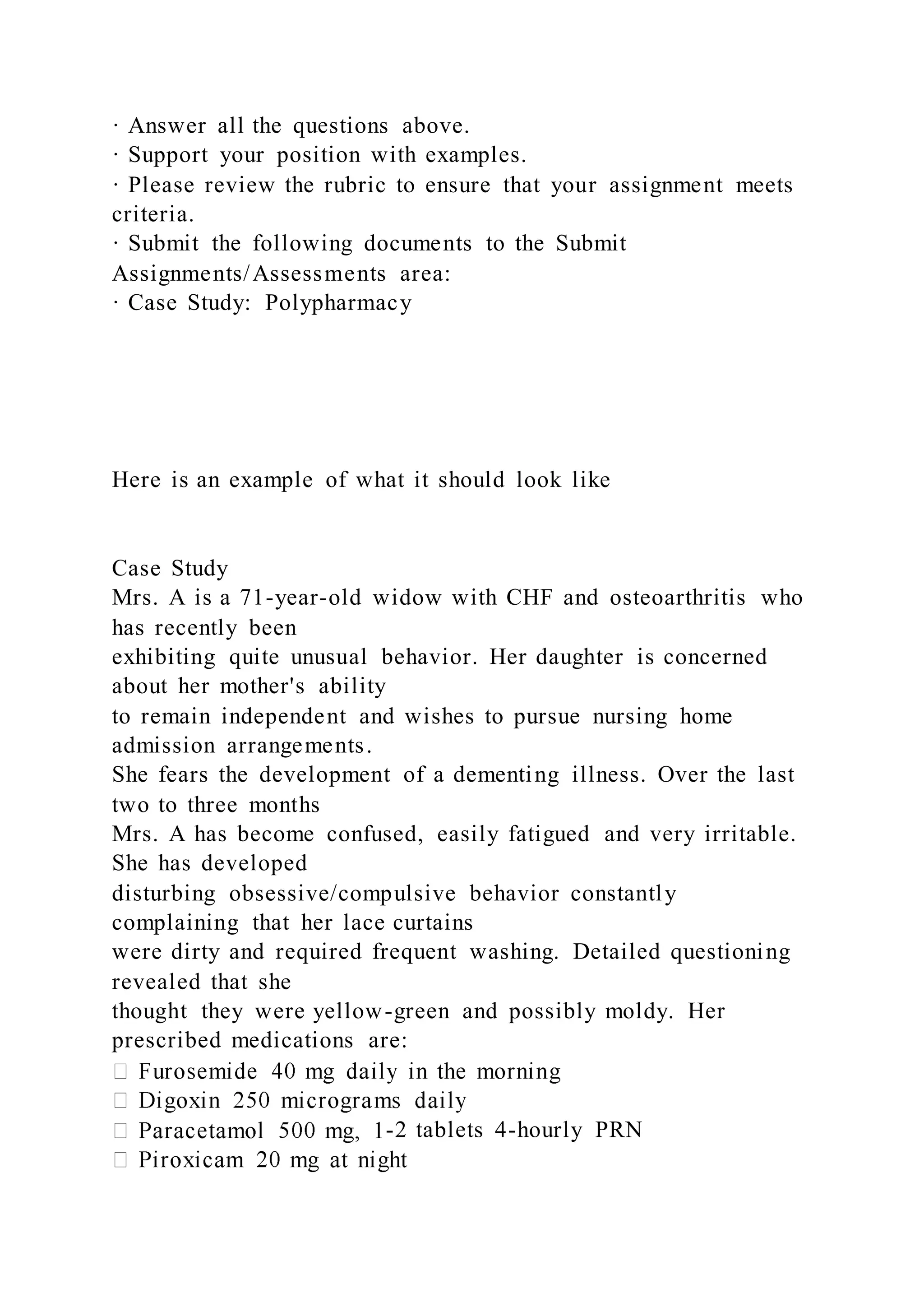 Case StudyMrs. A is a 71 year old widow with CHF and osteoarthri | DOCX