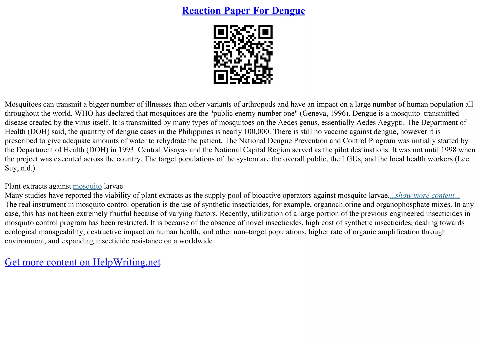 Case Study Of Dengue | PDF