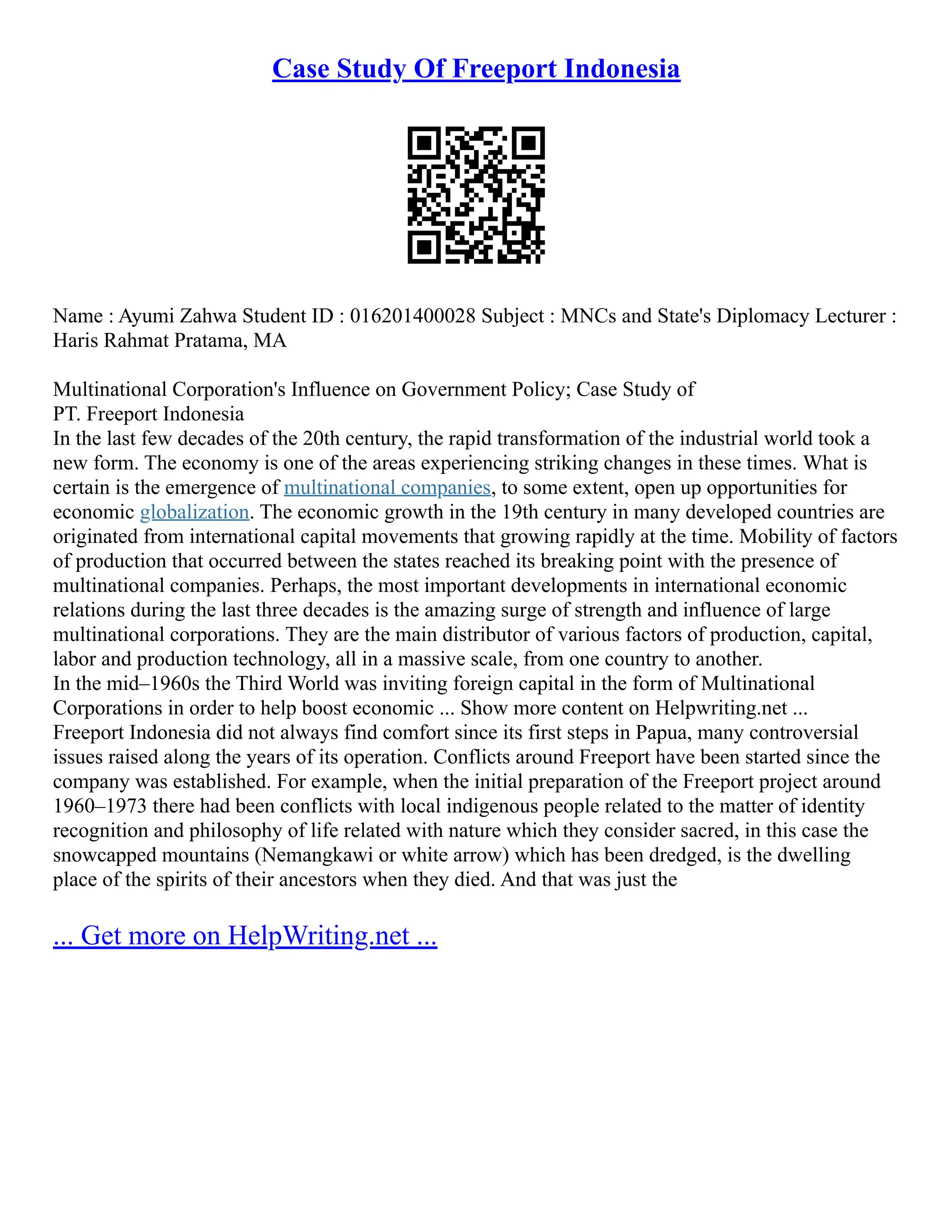 Case Study Of Freeport Indonesia | PDF