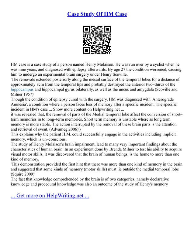 Case Study Of HM Case | PDF | Brain and Nervous System Disorders ...