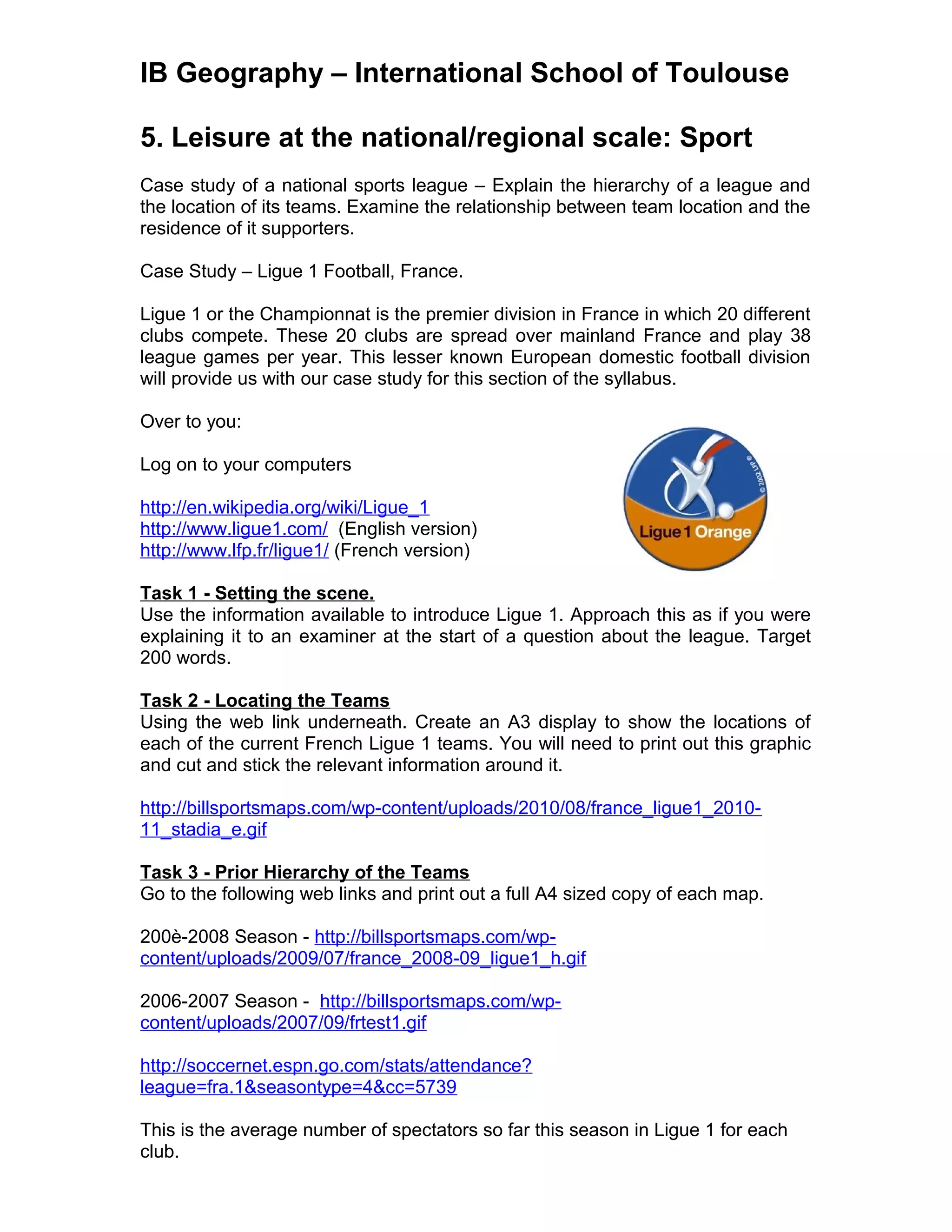 Case Study of a National Sports League - IB Geography | DOC