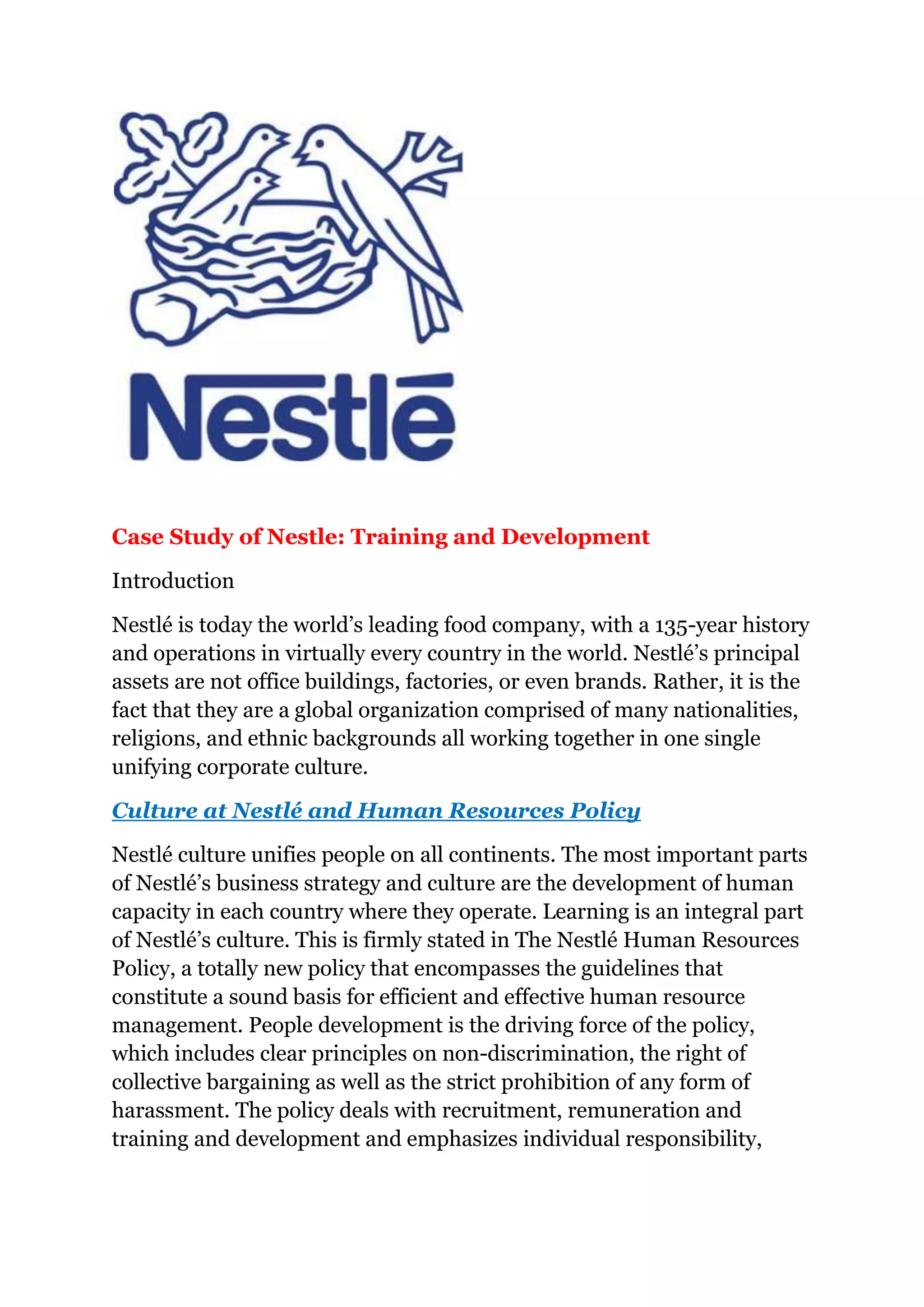 Case study of nestle training and development | DOCX