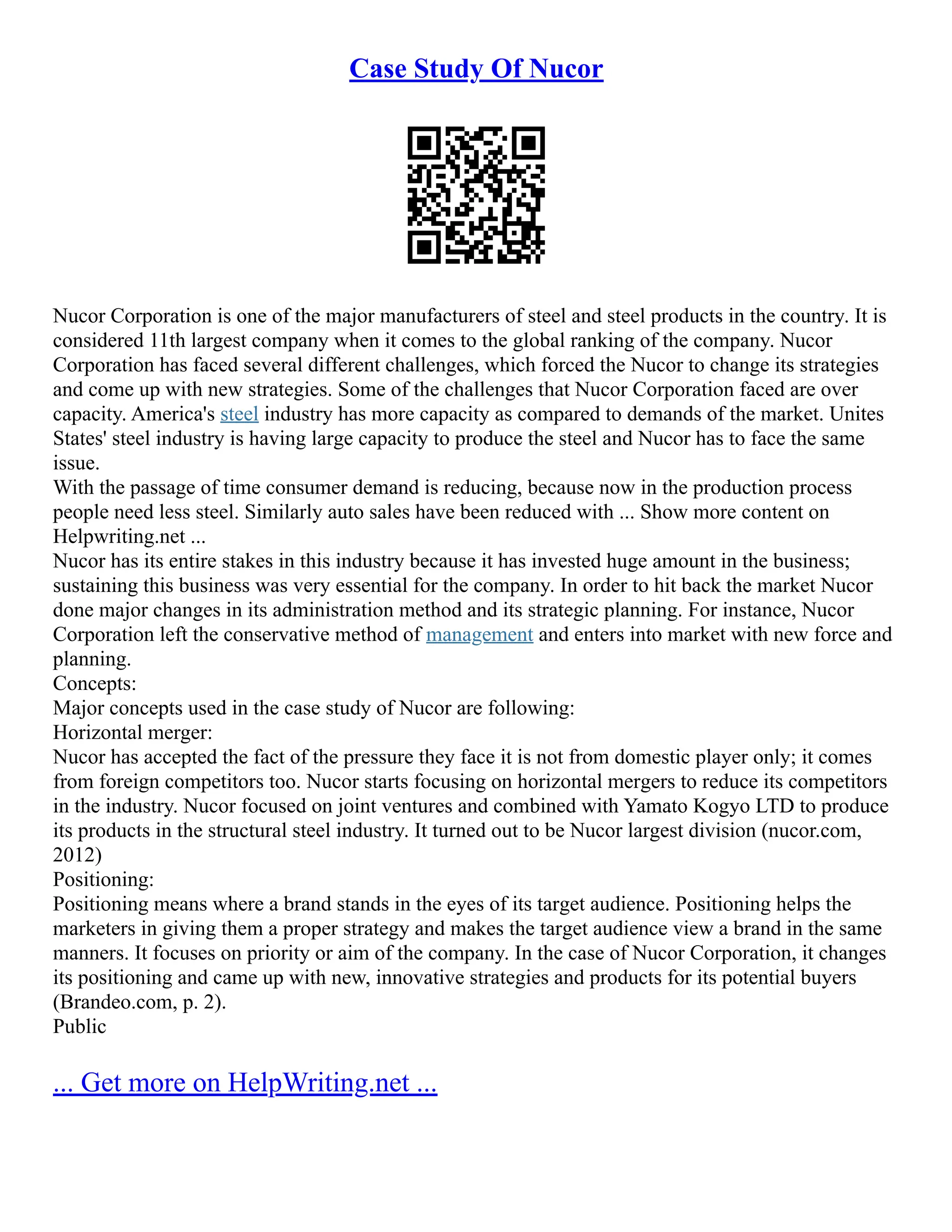 Case Study Of Nucor | PDF
