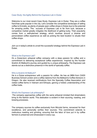 Case Study of the Agility Behind the Espresso Lab in Dubai.docx
