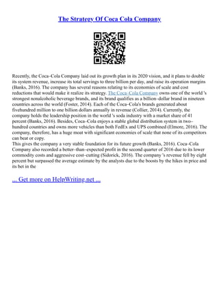 Case Study Of The Coca Cola Company And Coca-Cola FEMA | PDF