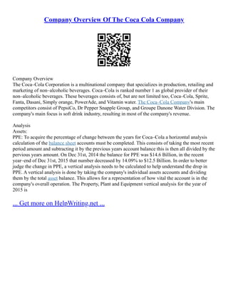 Case Study Of The Coca Cola Company And Coca-Cola FEMA | PDF