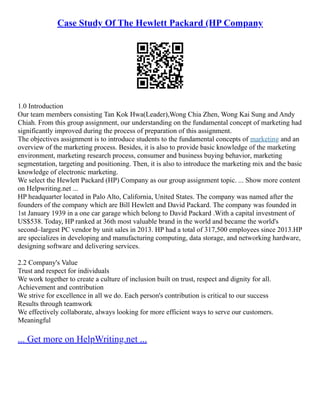 Case Study Of The Hewlett Packard (HP Company | PDF