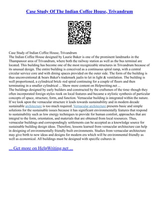 Case Study Of The Indian Coffee House, Trivandrum | PDF