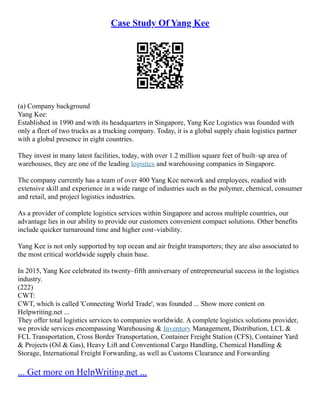 Case Study Of Yang Kee | PDF