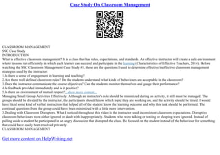 Case Study On Classroom Management | PDF
