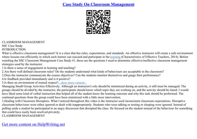 Case Study On Classroom Management | PDF | Educational Assessment ...