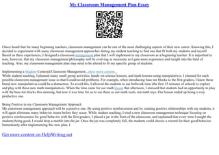 Case Study On Classroom Management | PDF