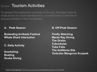 Case study on community based ecotourism activities in donsol, sorsogon ...
