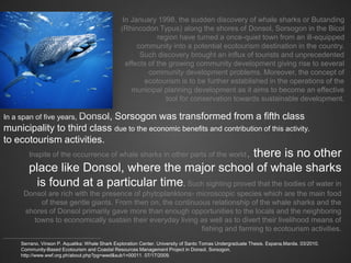 Case study on community based ecotourism activities in donsol, sorsogon ...