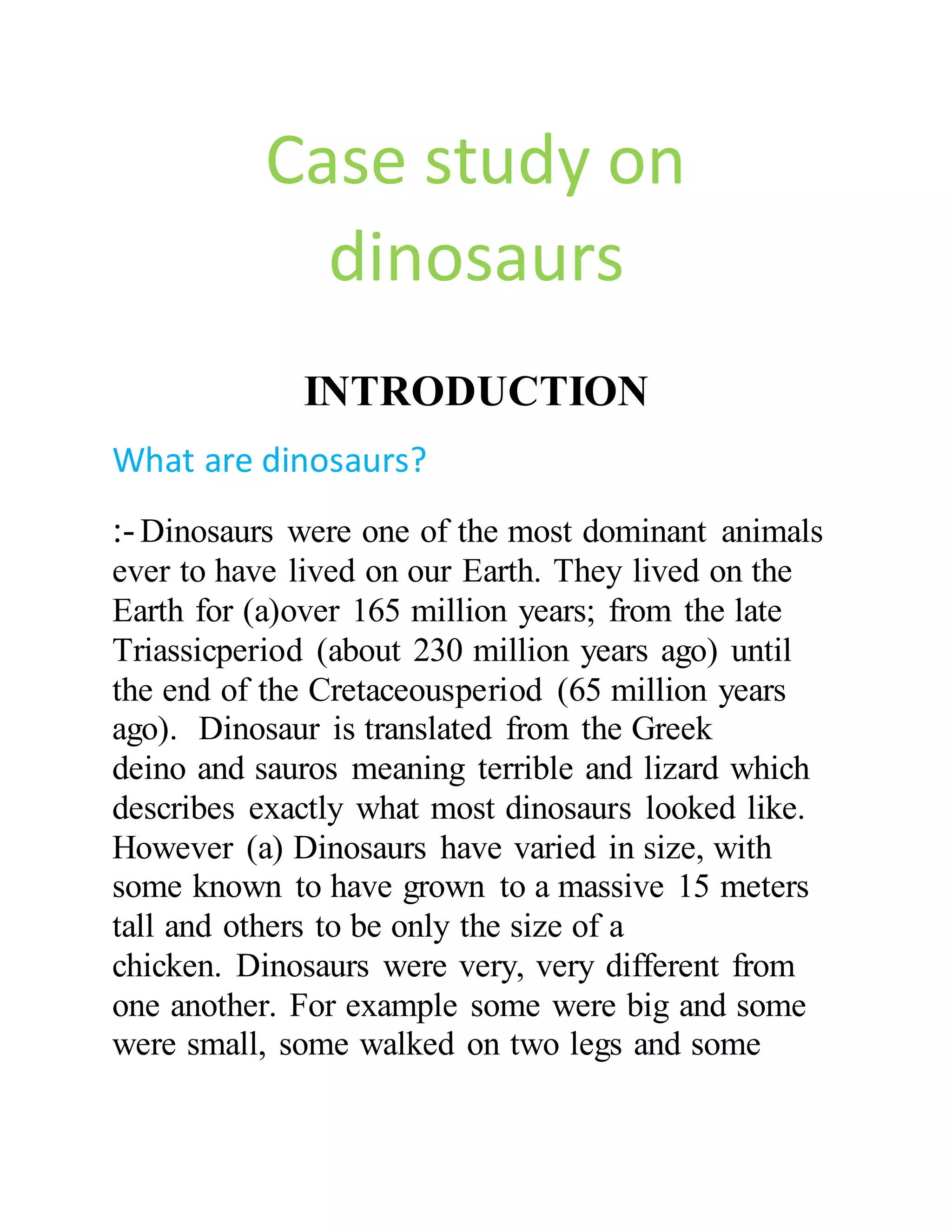 Case study on dinosaurs | DOCX