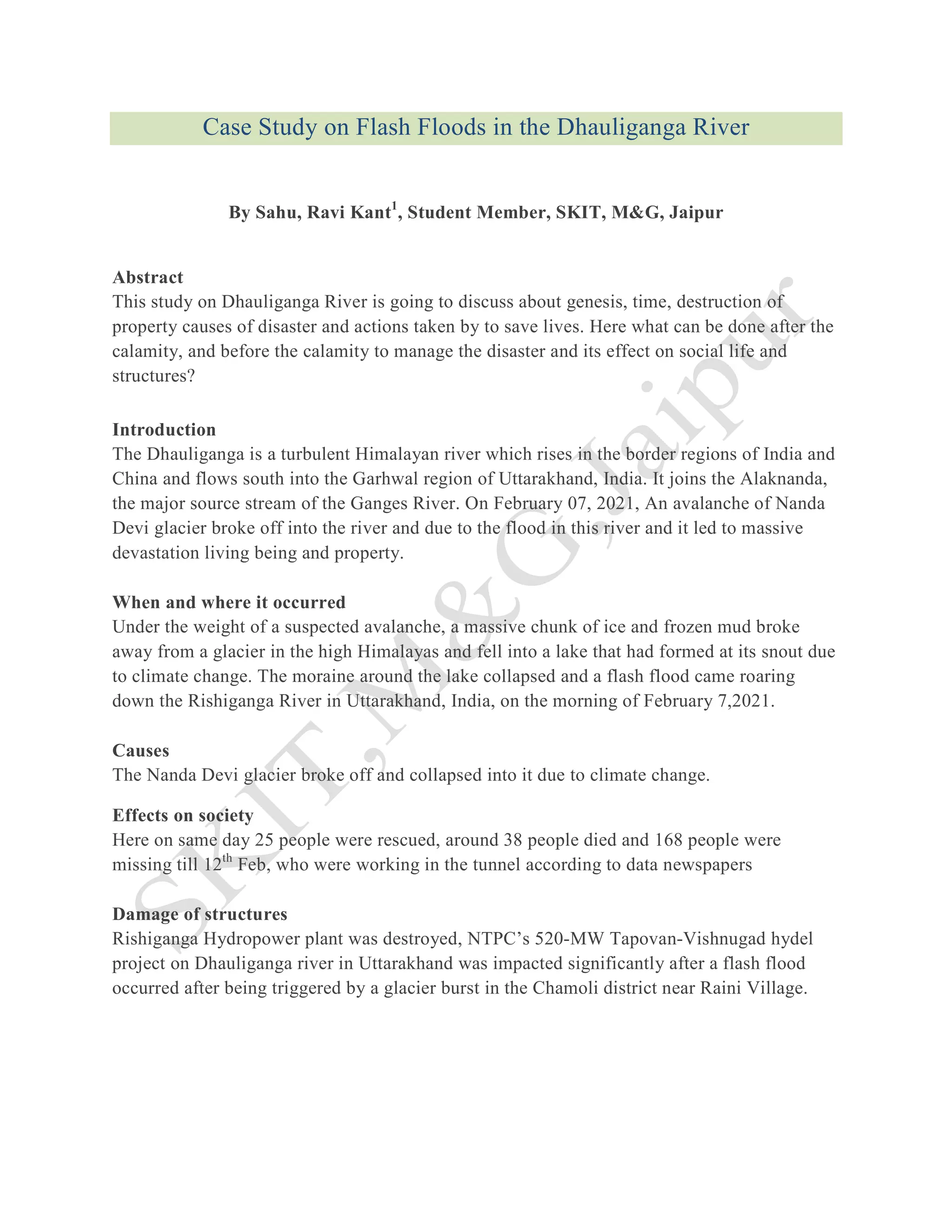Case study on flash floods in the dhauliganga river 1 | PDF