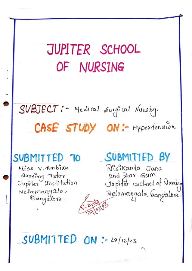 Case Study for Hypertension//B.sc &Gnm nursing Medical Surgical nursing | DOCX