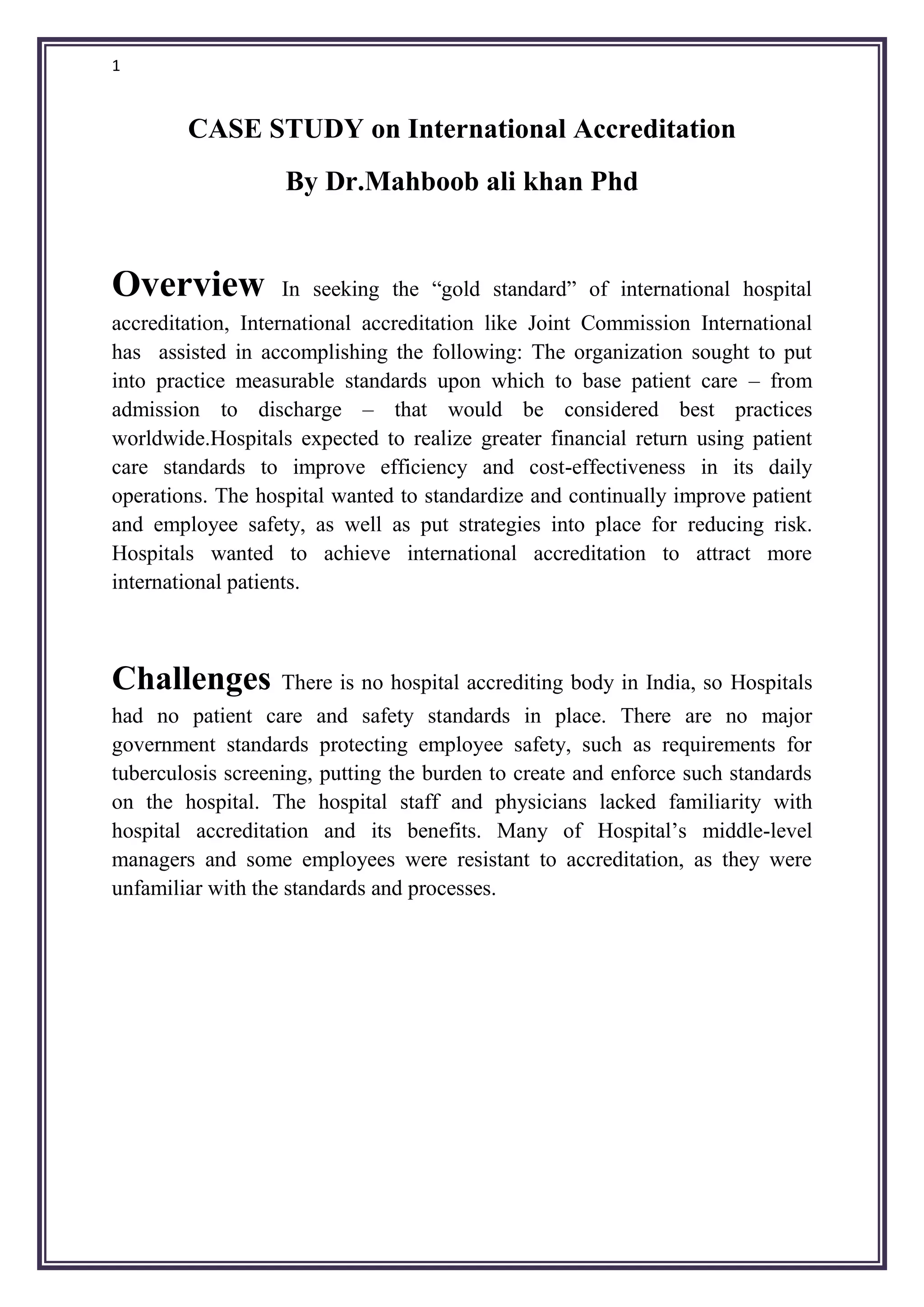 CASE STUDY on International Accreditation by Dr.Mahboob ali khan Phd | PDF