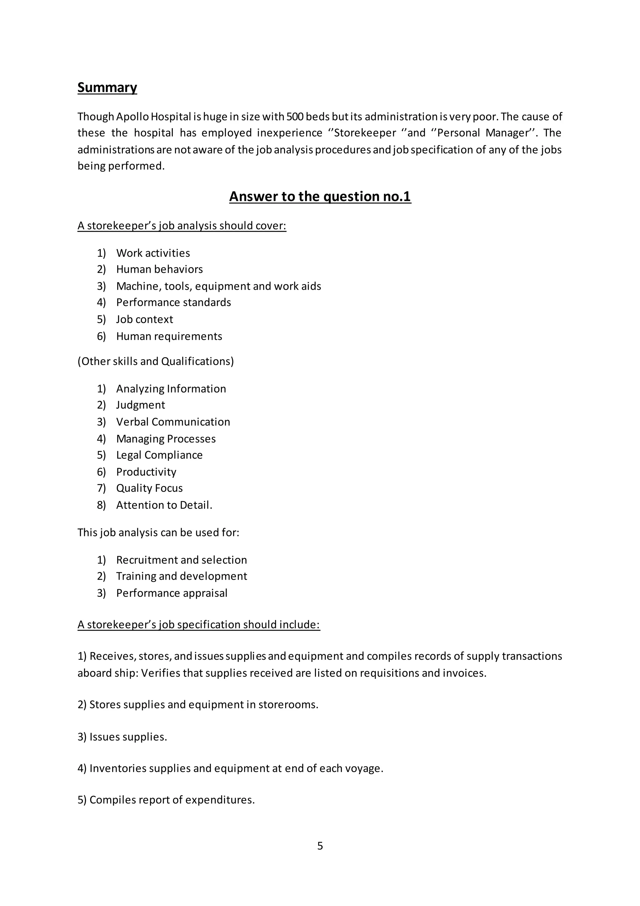 Case studies on job analysis | DOCX