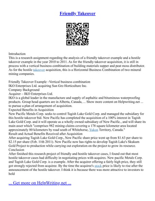 Case Study On Mergers And Acquisitions | PDF