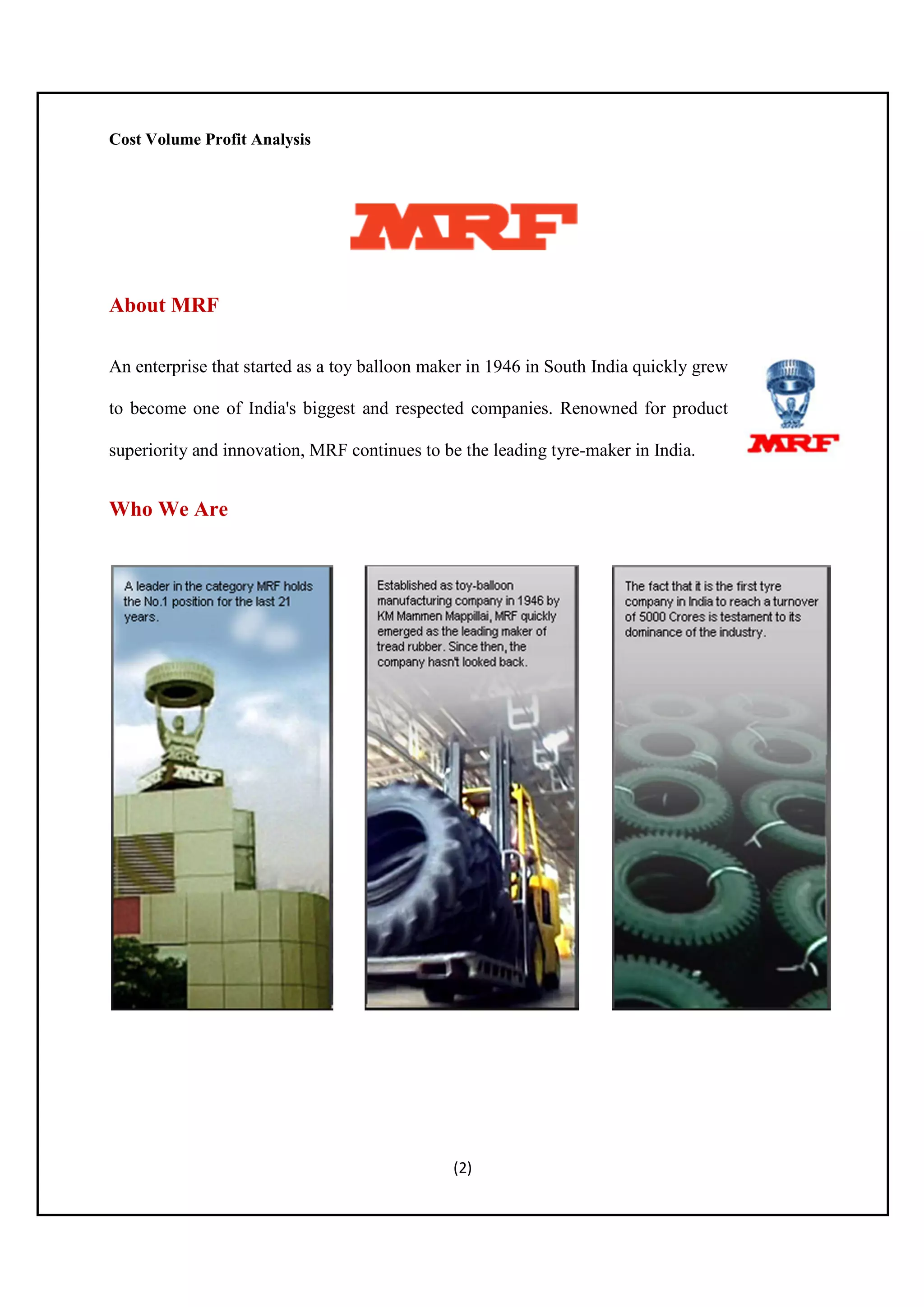 Case study on MRF Tyre (cost volume profit analysis) | PDF