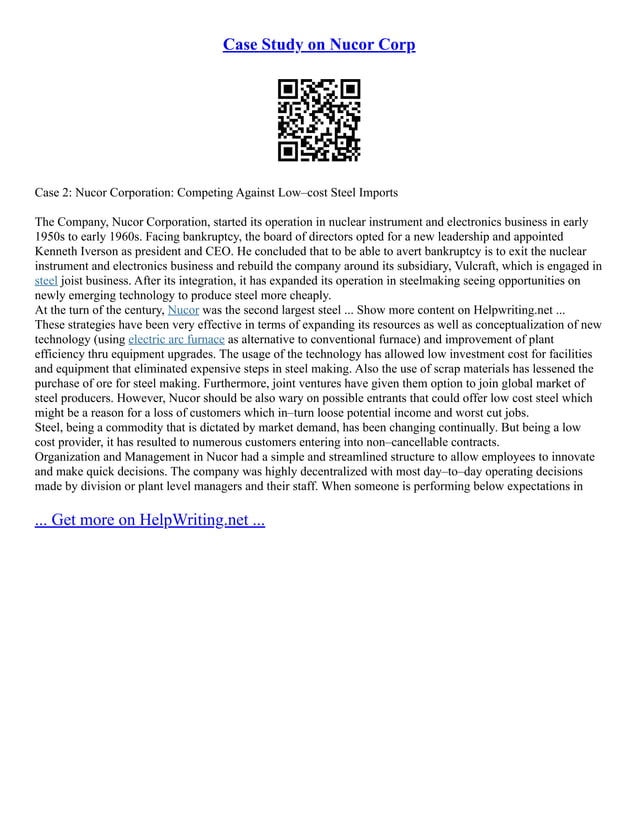 Case Study On Nucor Corp | PDF