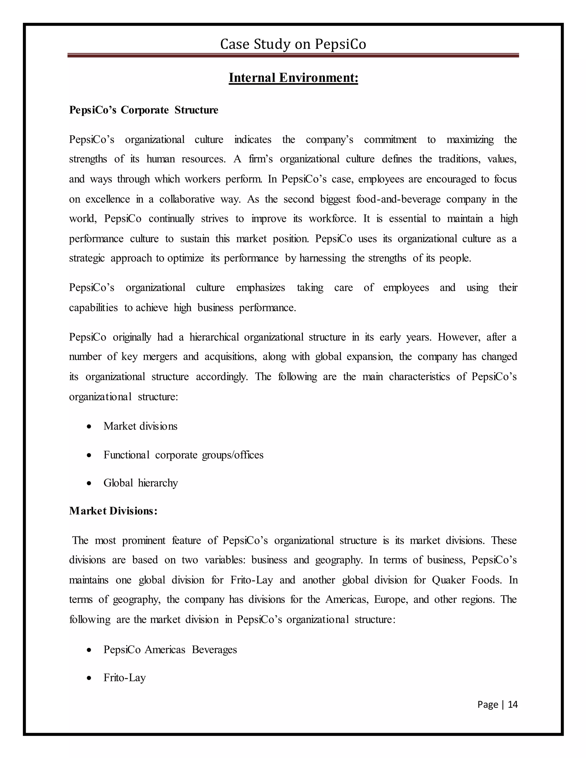 Case study on pepsi co | DOCX